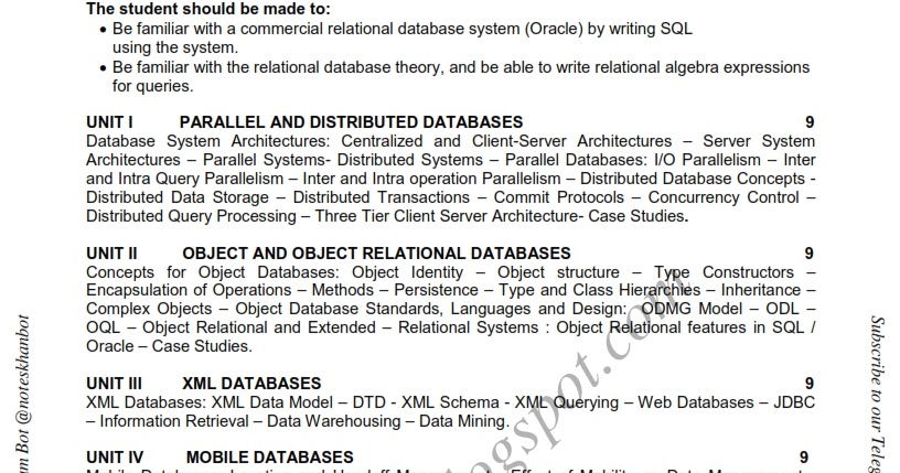 IT6001 Advanced Database Technology Syllabus Semester VI Elective IT ...