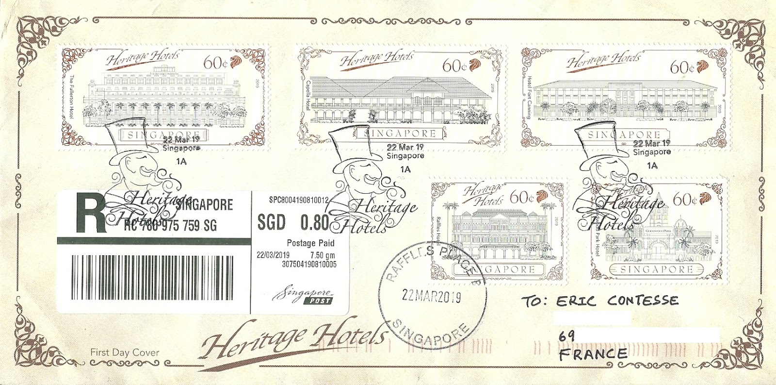 Mon Blog Timbré: "Heritage Hotels" stamp set on FDC from Singapore