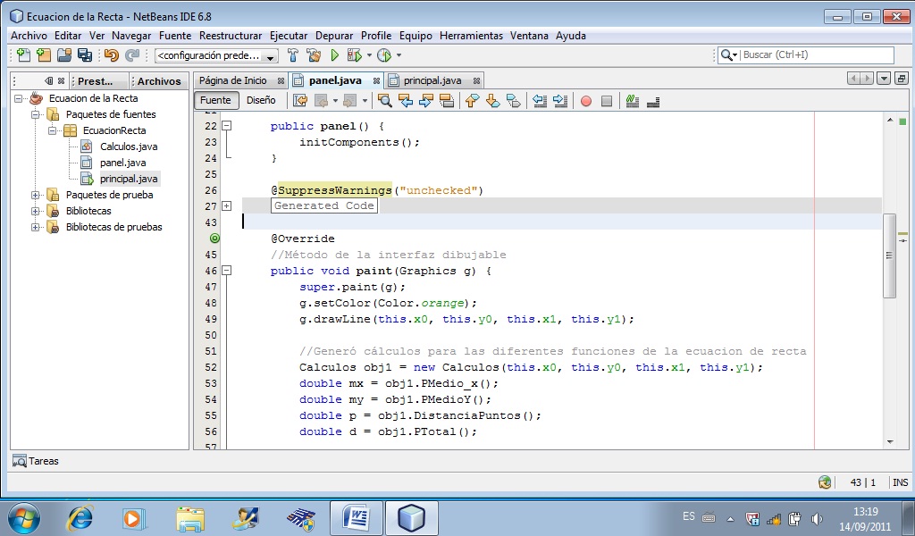 Programas en Java (Netbeans): Ecuacion de la recta