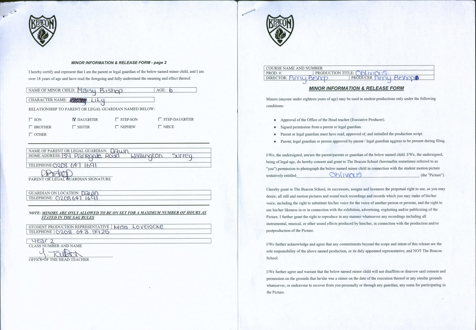 Pre Production: Actor Release Forms