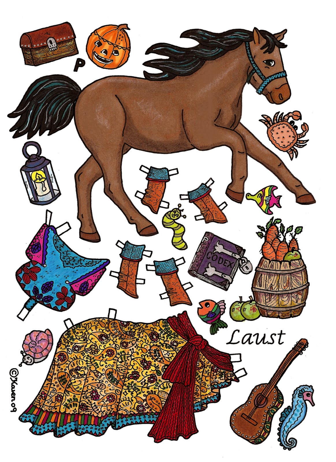 Karen`s Paper Dolls: Horses 1-8 Paper Dolls in Colours. Heste 1-8 ...