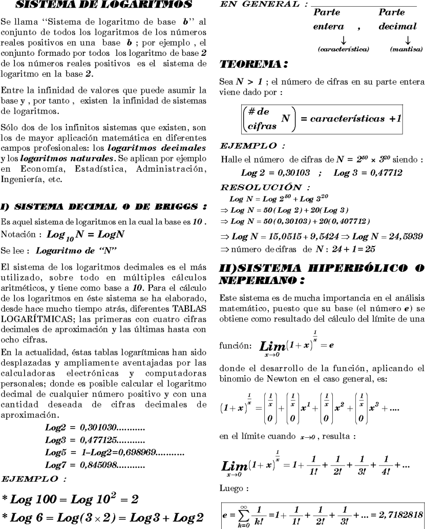 SISTEMA DE LOGARITMOS DECIMALES Y NEPERIANOS PROBLEMAS RESUELTOS