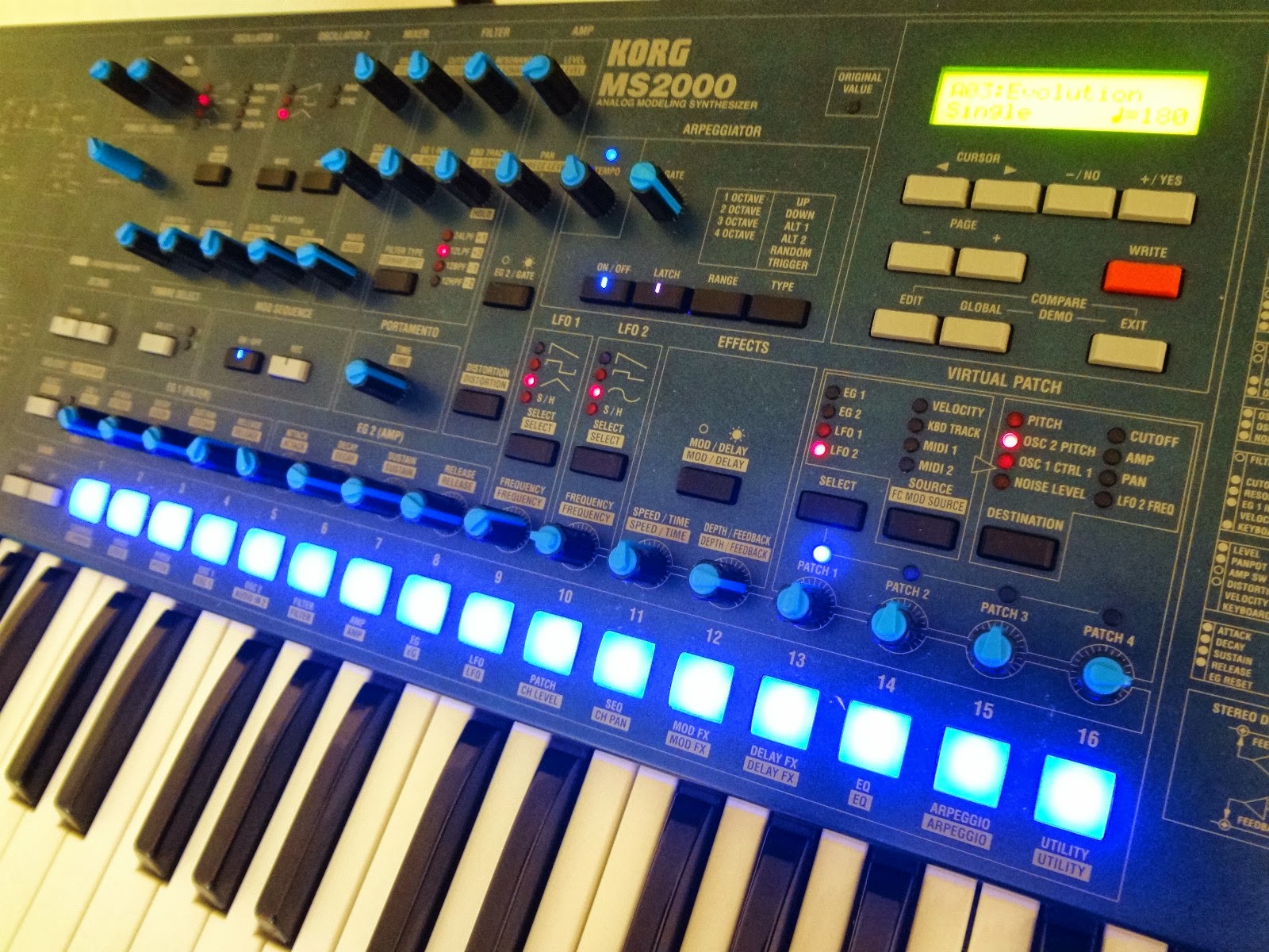 MATRIXSYNTH: KORG MS2000 w/ CUSTOM BLUE & HOT PINK LED's & Blue Knobs