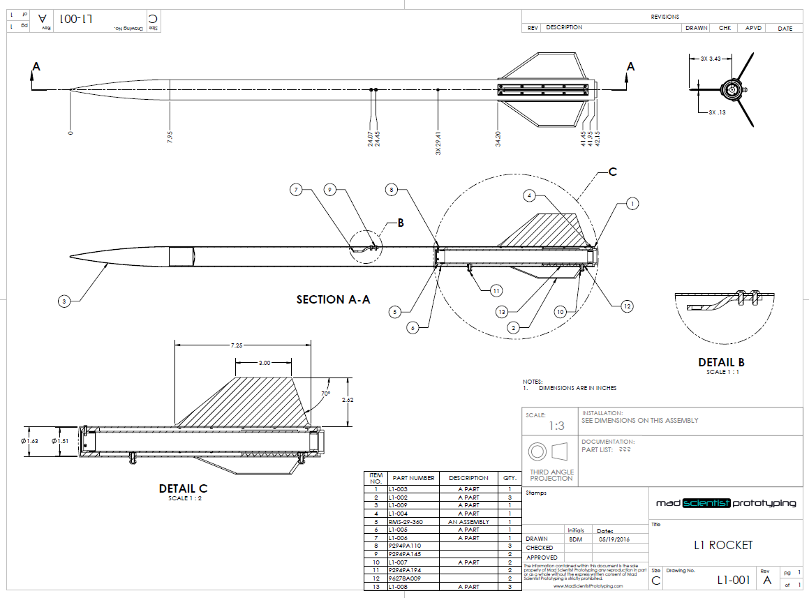 Mad Scientist Prototyping: High Power Rocket (L1-001)