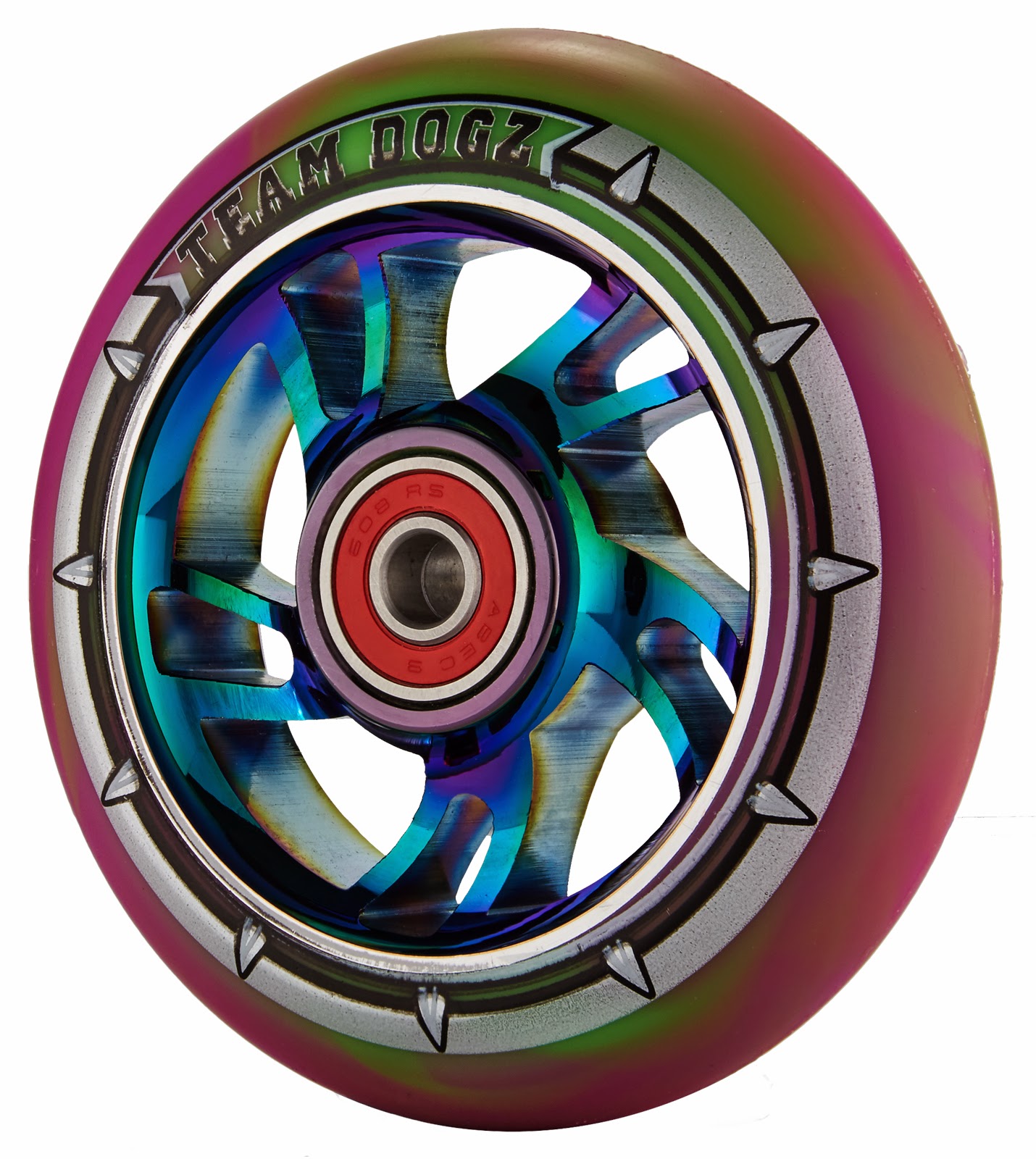 Team Dogz Scooters: NEW - Purple and Green PU Neo Chrome Rainbow Wheels ...