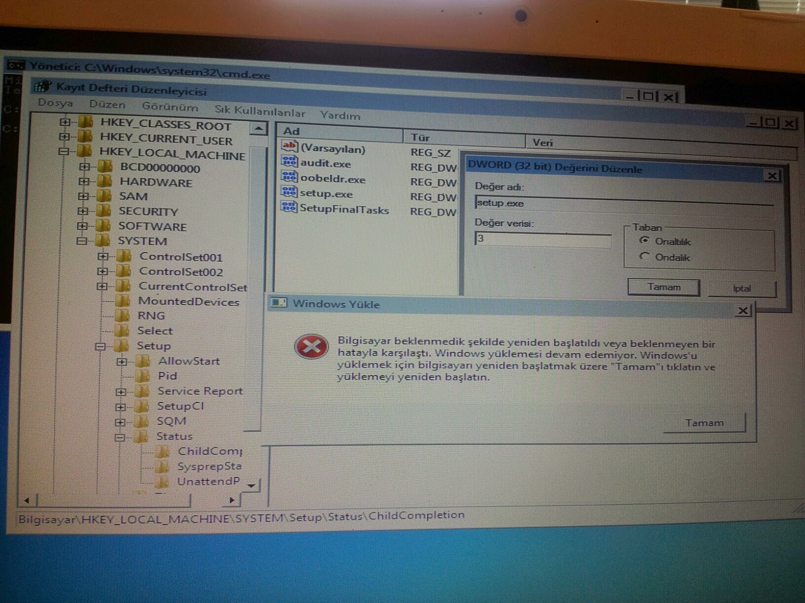 Bilgisayar Hata çözümleri Windows 7 Kurulum Hatası The Computer Restarted Unexpectedly Or