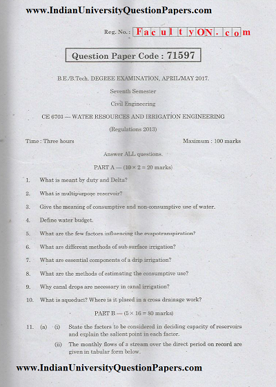 CE6703 Water Resources and Irrigation Engineering April May 2017 ...