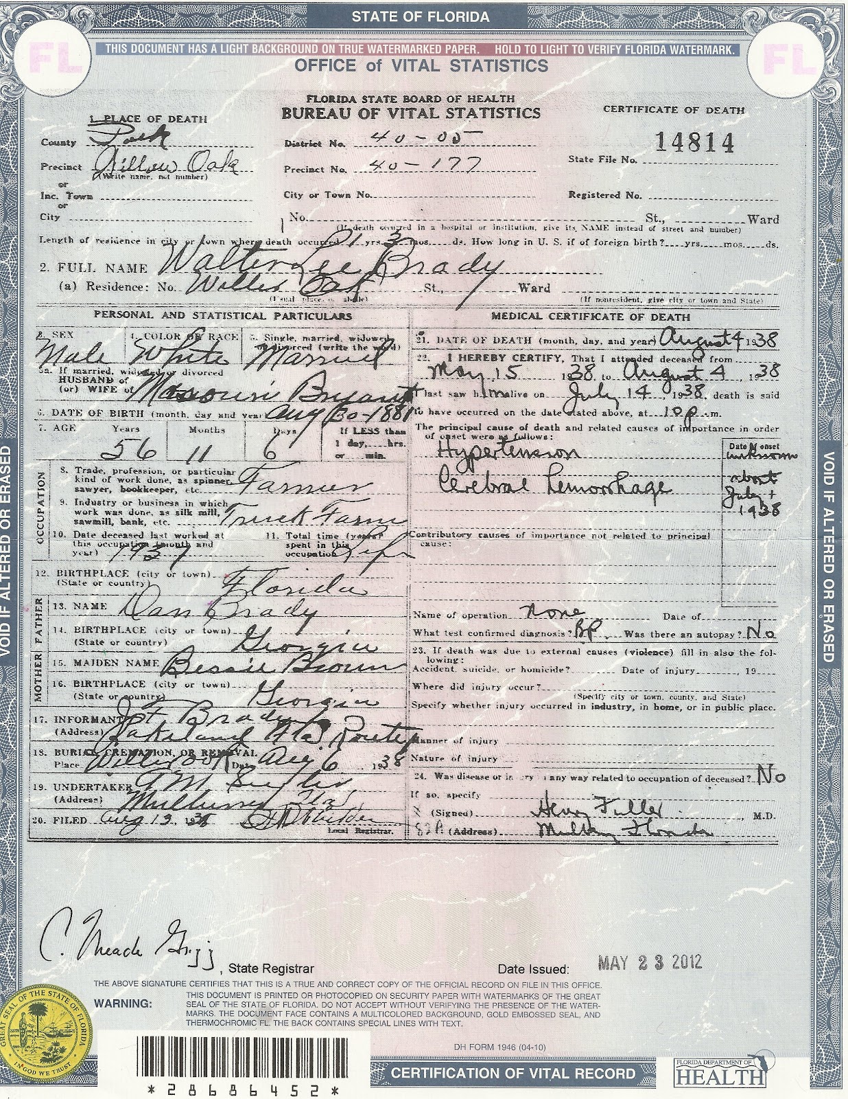 Salabencher: Death Certificates for various family members from the ...