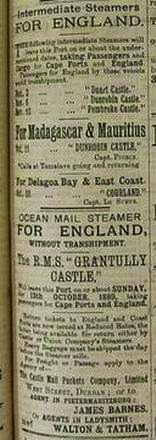 Mole's Genealogy Blog: Passenger lists Natal: Grantully Castle 1889