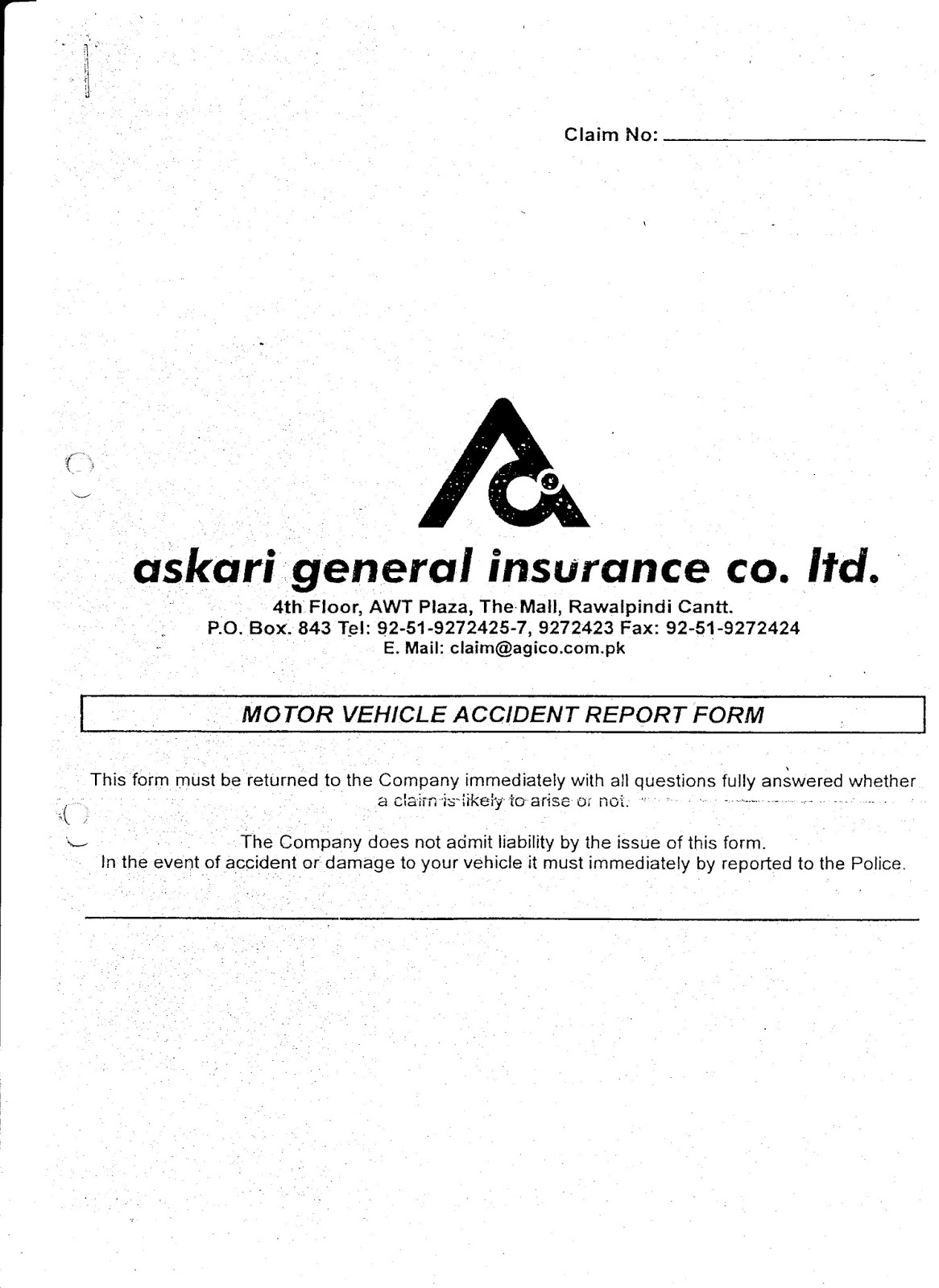 Classic Auto Zone: Askari Insurance Motor Claim Form