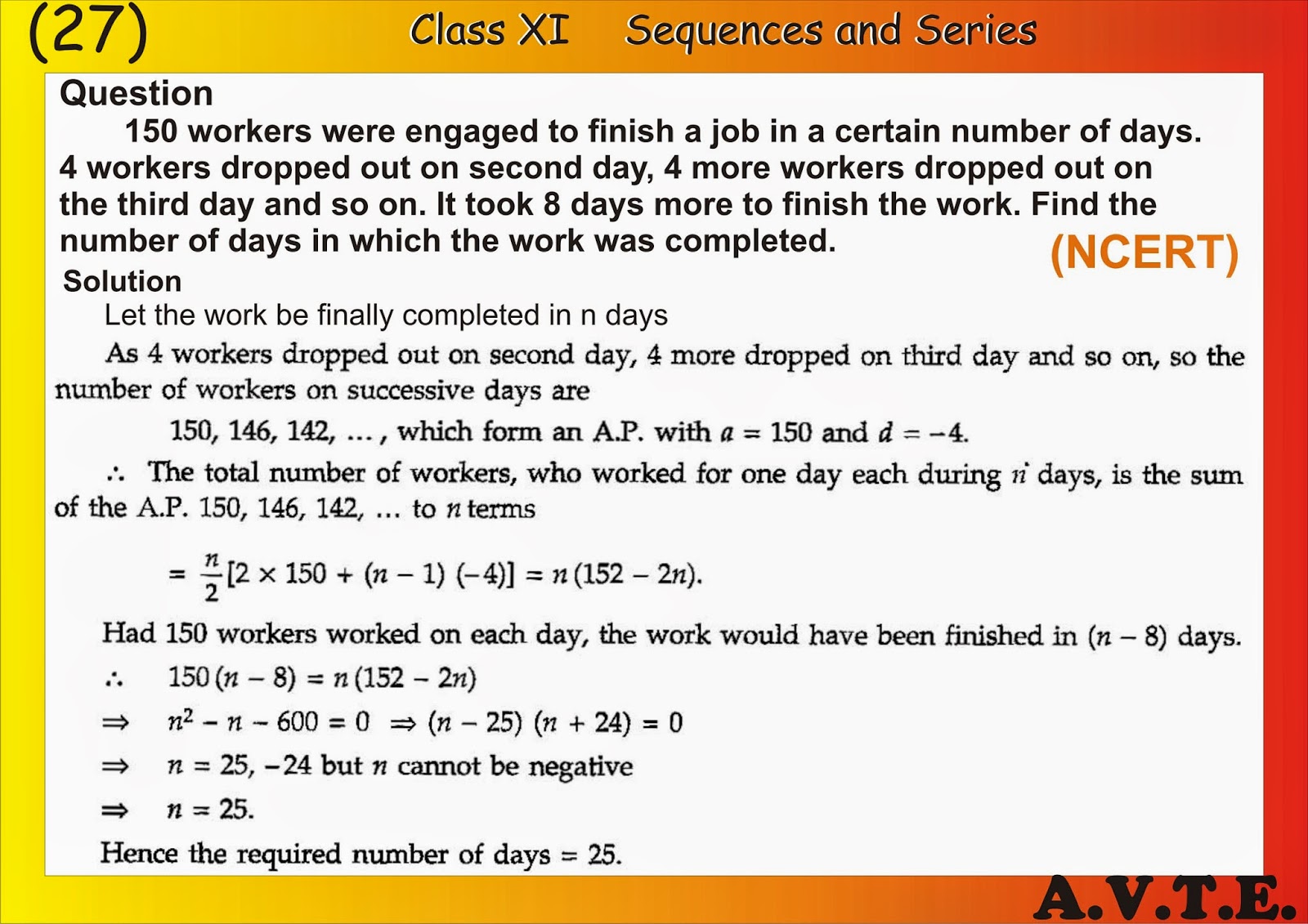 Slide 27 for Class XI Sequences and Series Word Problem NCERT