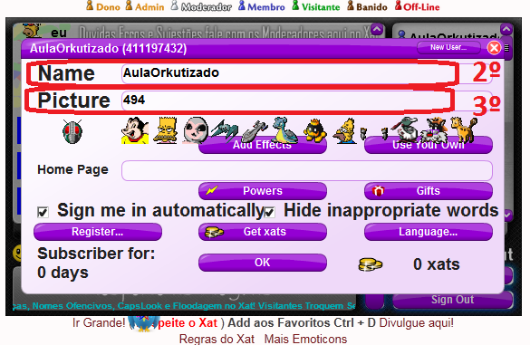 Como mudar Nome e Colocar Foto no Xat (Dicas Orkutizado!)