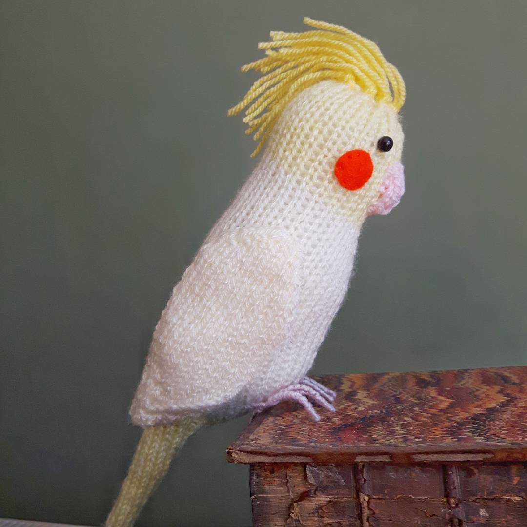 Knit for Victory: Knitted lutino cockatiel