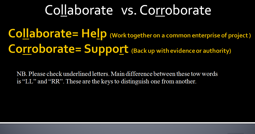 Collaborate vs. Corroborate (Mnemonics)