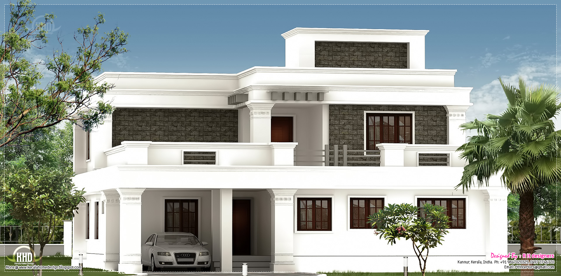 Flat roof villa exterior in 2400 sq.feet - Kerala Home Design and Floor ...