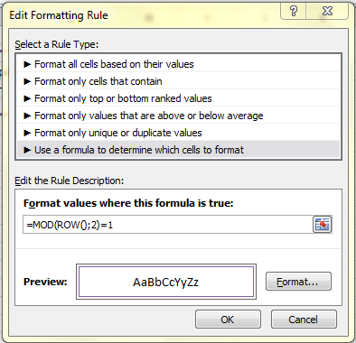 Functia ROW - exemplu Zebra Stripes | Invatam Excel