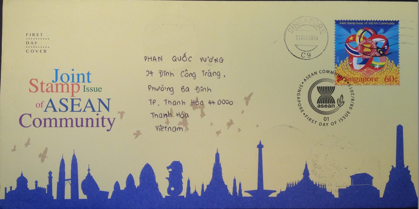 My postcrossing world: Cover#120 Singapore, ASEAN joint issue stamp;