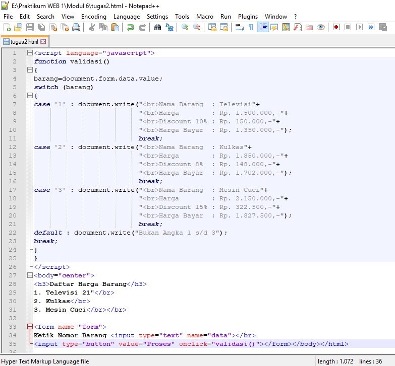 Praktikum Pemrograman WEB 1 Modul 6 (Javascript Pemilihan, Perulangan ...