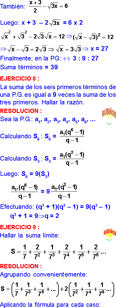 PROGRESIONES GEOMETRICAS EJERCICIOS RESUELTOS Y PARA RESOLVER PDF