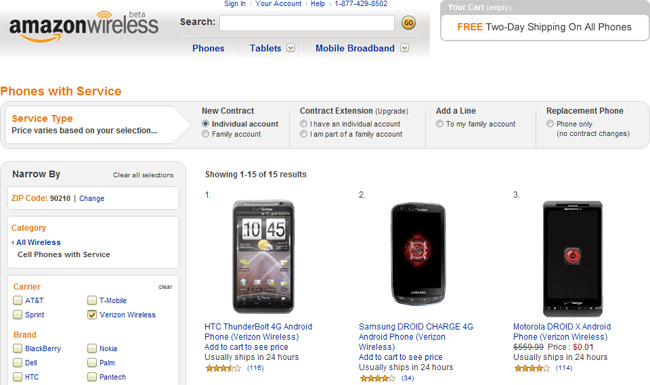 unlocked cell phones: Amazon Wireless has great deals on Verizon phones