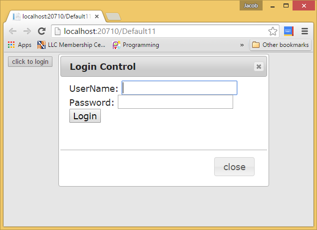 How to show login form in modal popup window in ASP.NET