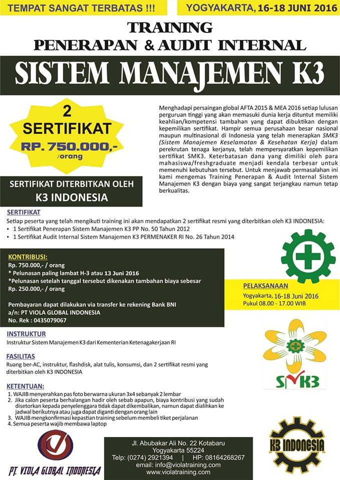 Pusat Info Training : Training Penerapan & Audit Internal SMK3 batch 3 ...