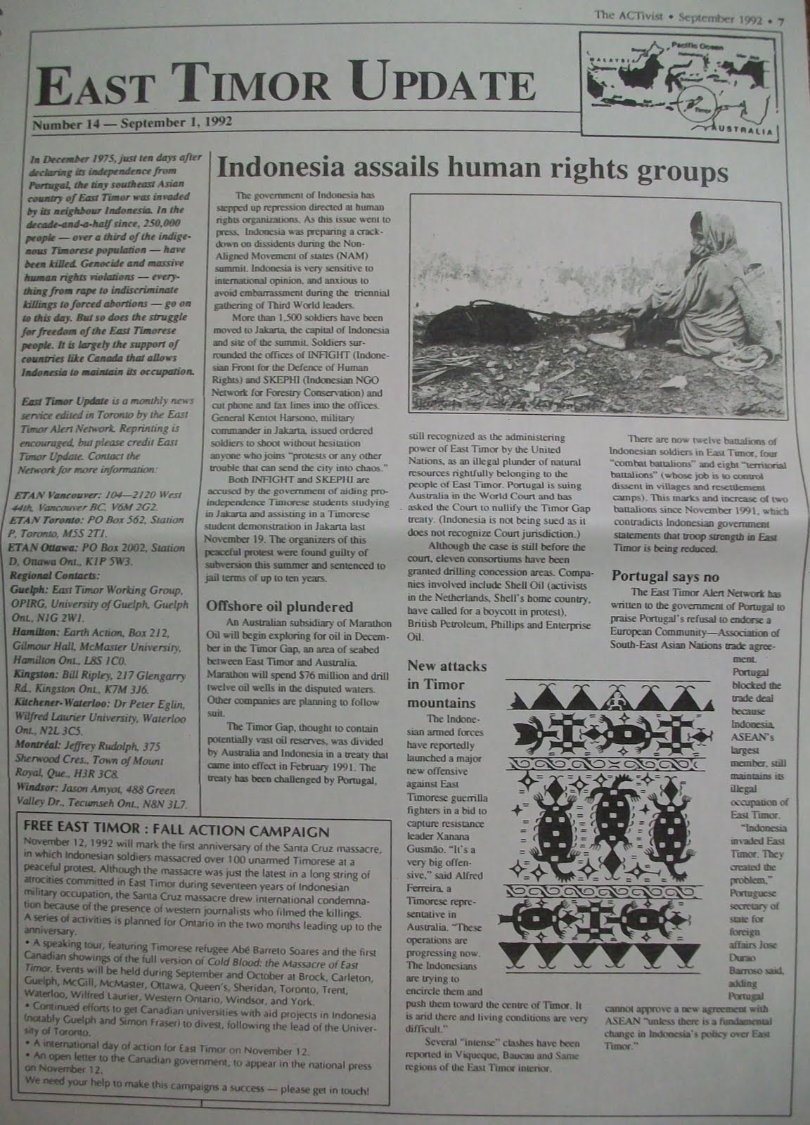 Friends of East Timor - Canada: East Timor Update #7-17, 1992