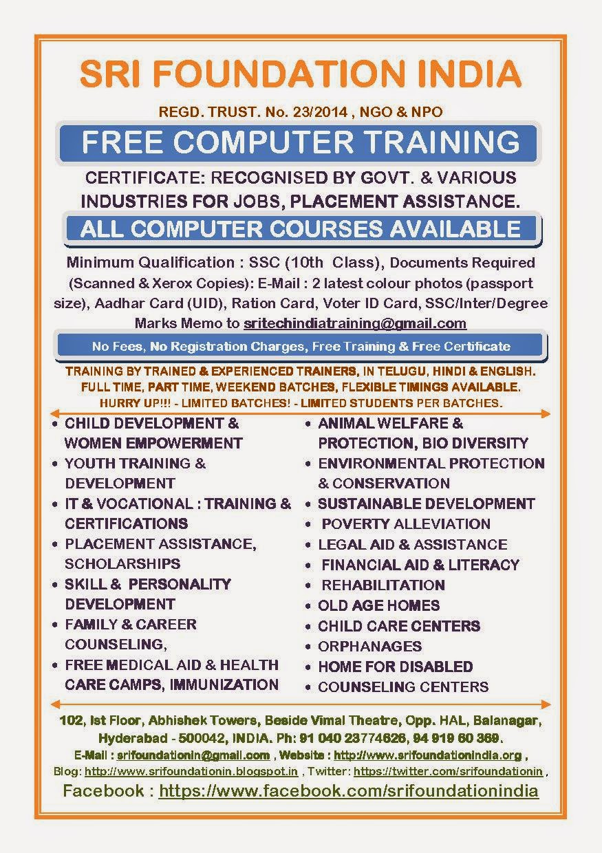Sri Foundation India: FREE COMPUTER TRAINING ALL COMPUTER COURSES ...