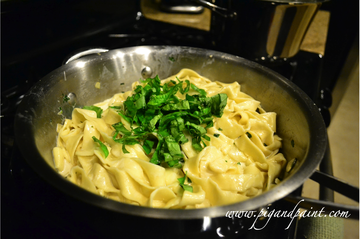 Hand Cut Pasta with a Basil Cream Sauce