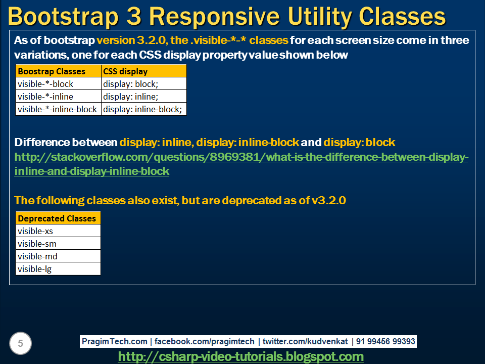 Sql server, .net and c# video tutorial: Bootstrap 3 responsive utility classes