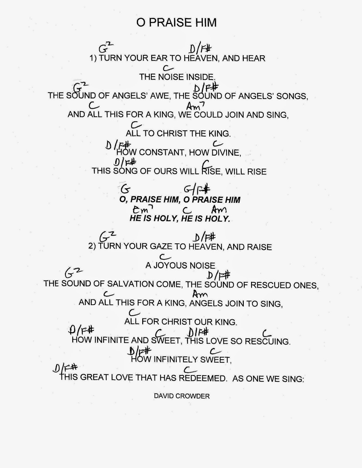 Worship Lead Sheets: O Praise Him - David Crowder