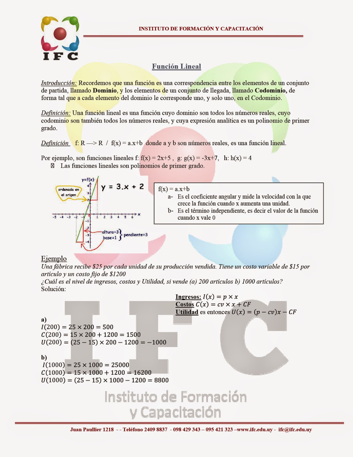Cálculo de Ciencias Económicas: Función Lineal Resumen con ejercicio ...