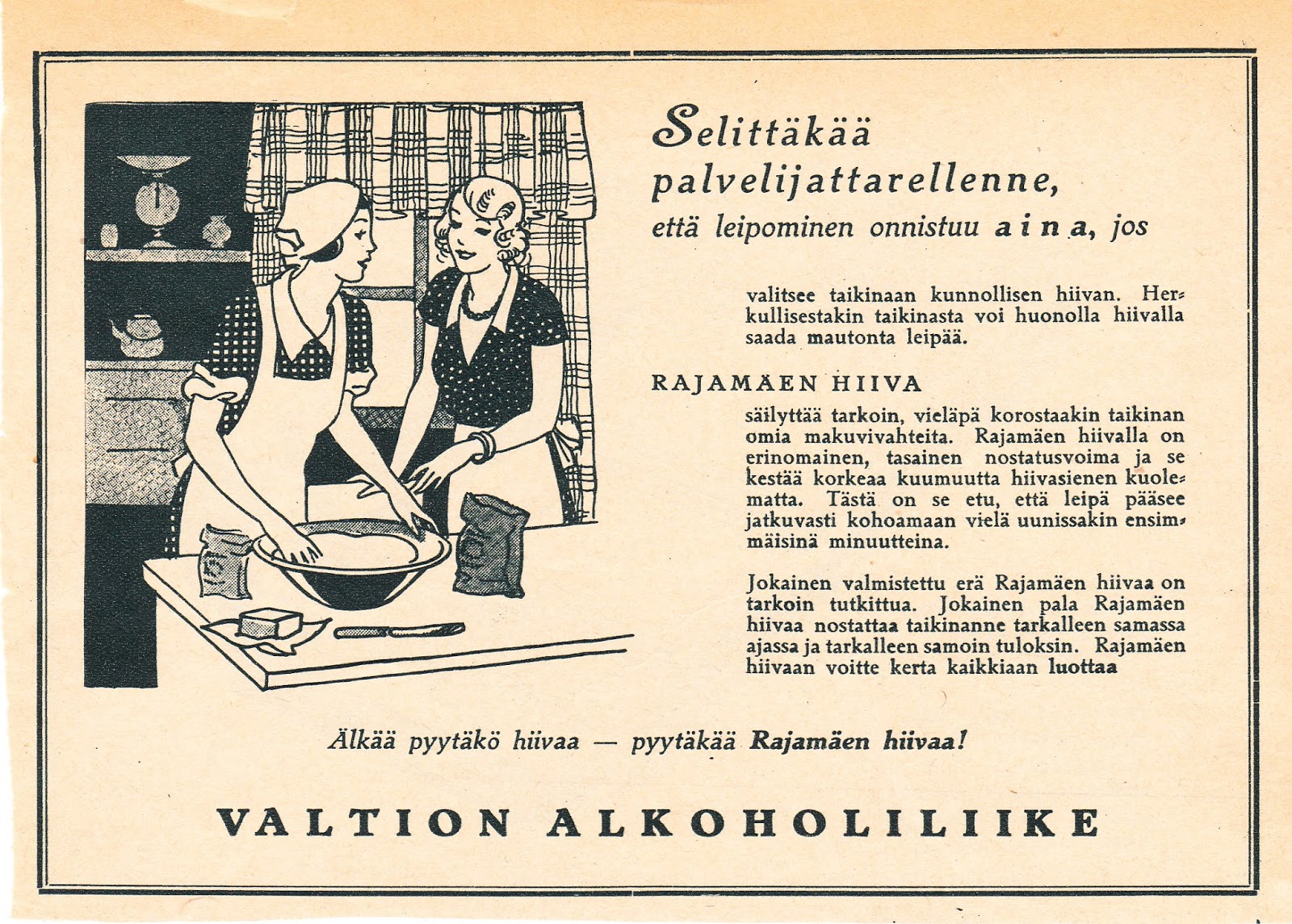 Vanhoja mainoksia: Rajamäen hiivaa 1930