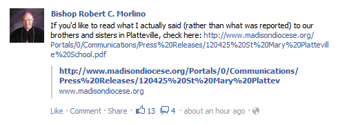 The Badger Catholic: WisSJ: Bishop Morlino warns dissenters to stop ...