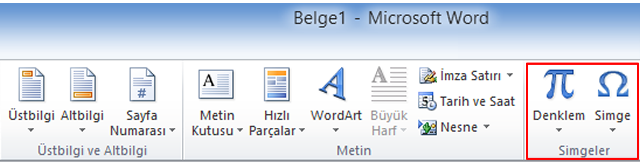 .: Word Programında Ekle Menüsü (Simgeler)