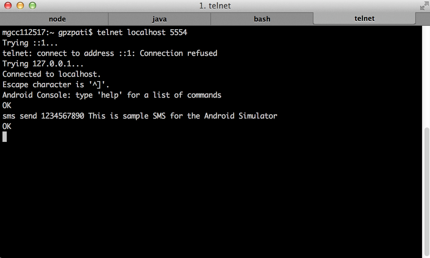 Sunil S Notes Sending Sms To Android Simulator