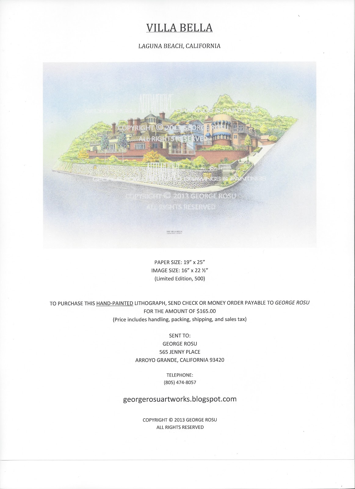 George Rosu ARTWORKS Drawings & Paintings: VILLA BELLA (Hand-Painted ...