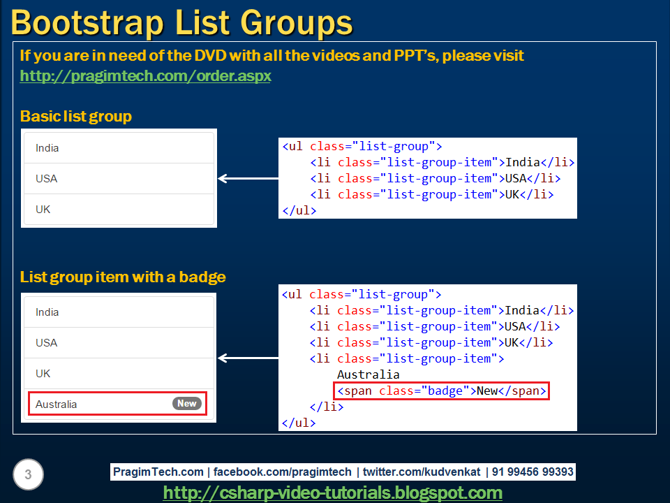 Sql server, .net and c# video tutorial: Bootstrap list groups