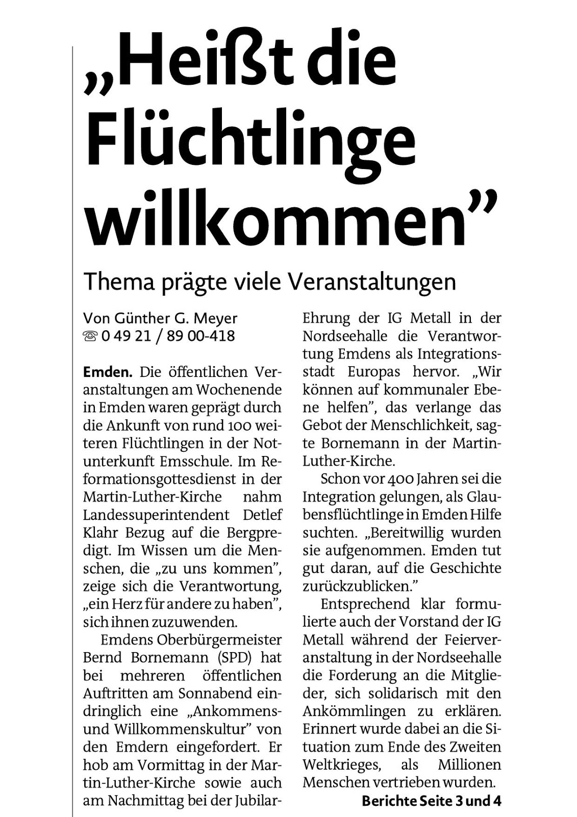 Flüchtlingshilfe Emden - Bürger helfen!: Emder Zeitung Artikel vom 2.11 ...