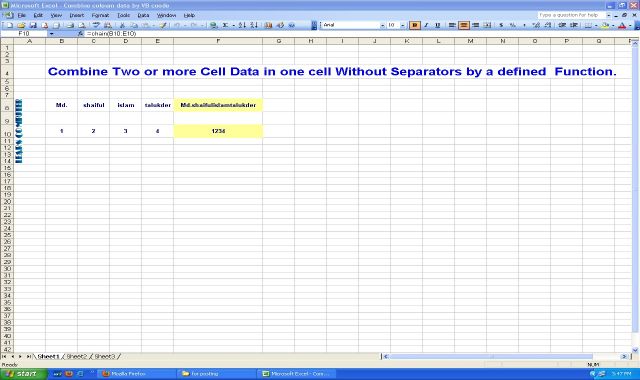 Combine two or more column cell data by Defined function. | Learn Computer