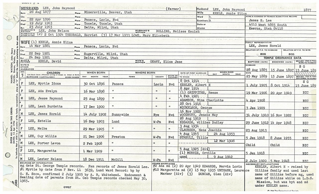 John Raymond Lee and Annie Eliza Keele Family History: John Raymond Lee ...
