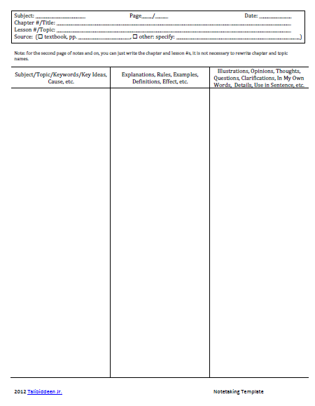 3 Column Notes Template | Creative Design Templates