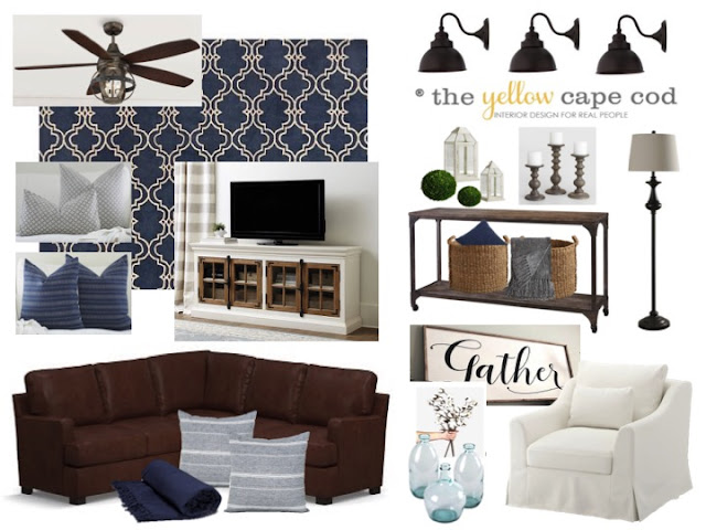 The Yellow Cape Cod: Two Room Navy Blue Coastal Inspired Design Plan