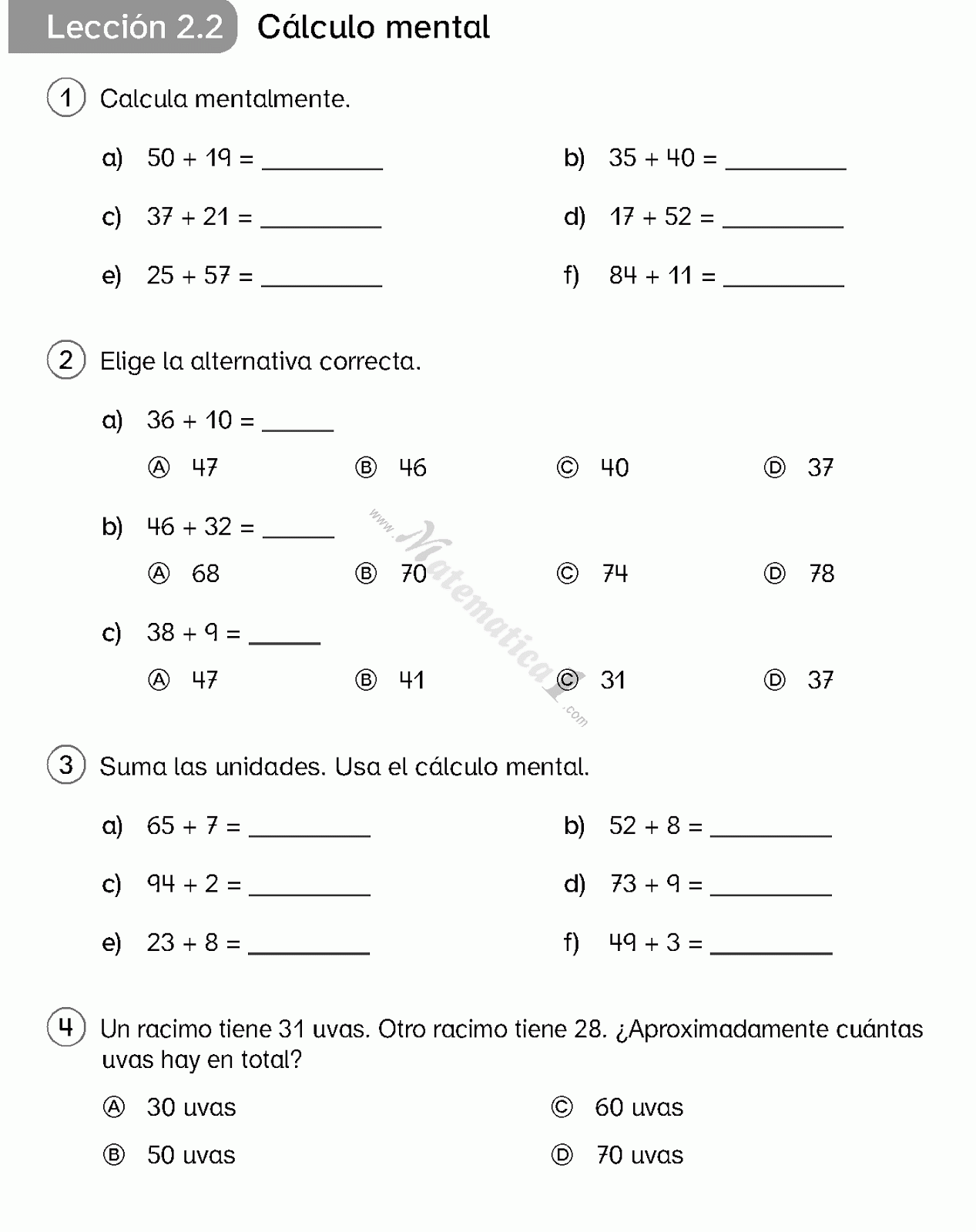 CALCULO MENTAL EJEMPLOS RESUELTOS DE MATEMATICA 3–TERCERO BASICO PDF