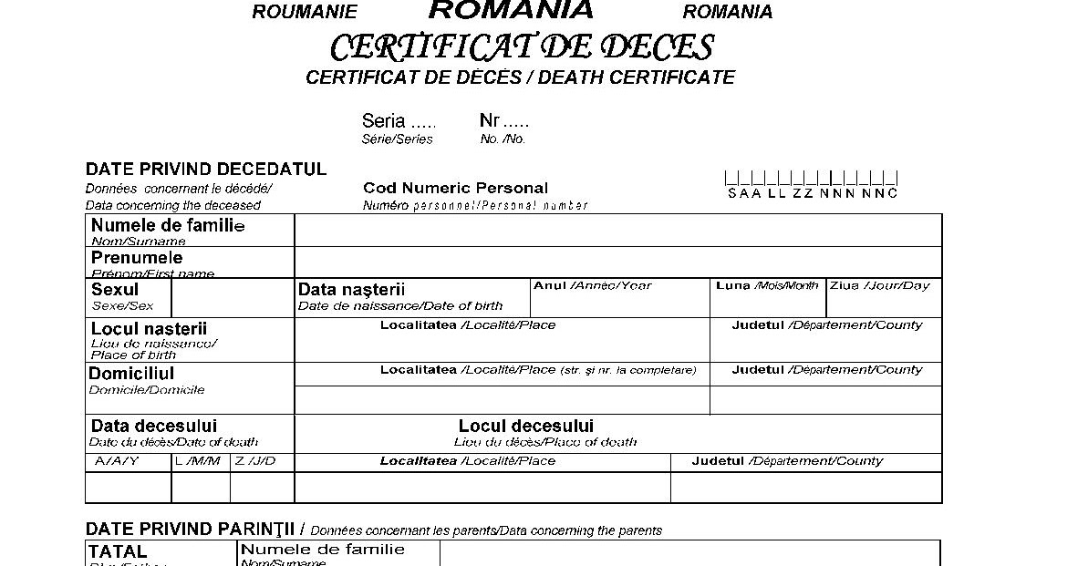 Repatriere decedati: Eliberarea certificatului de deces