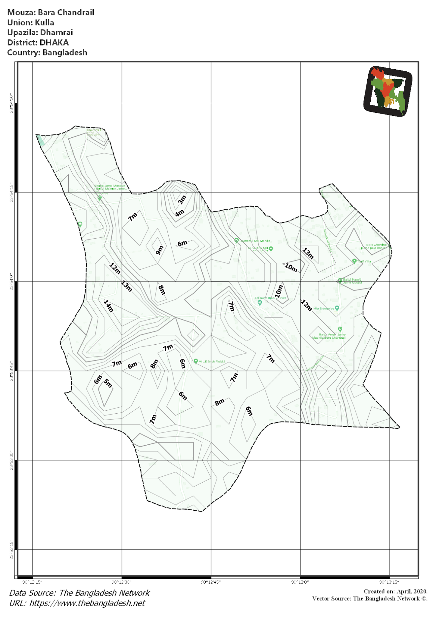 Map of Bara Chandrail Mouza, Dhamrai, Dhaka