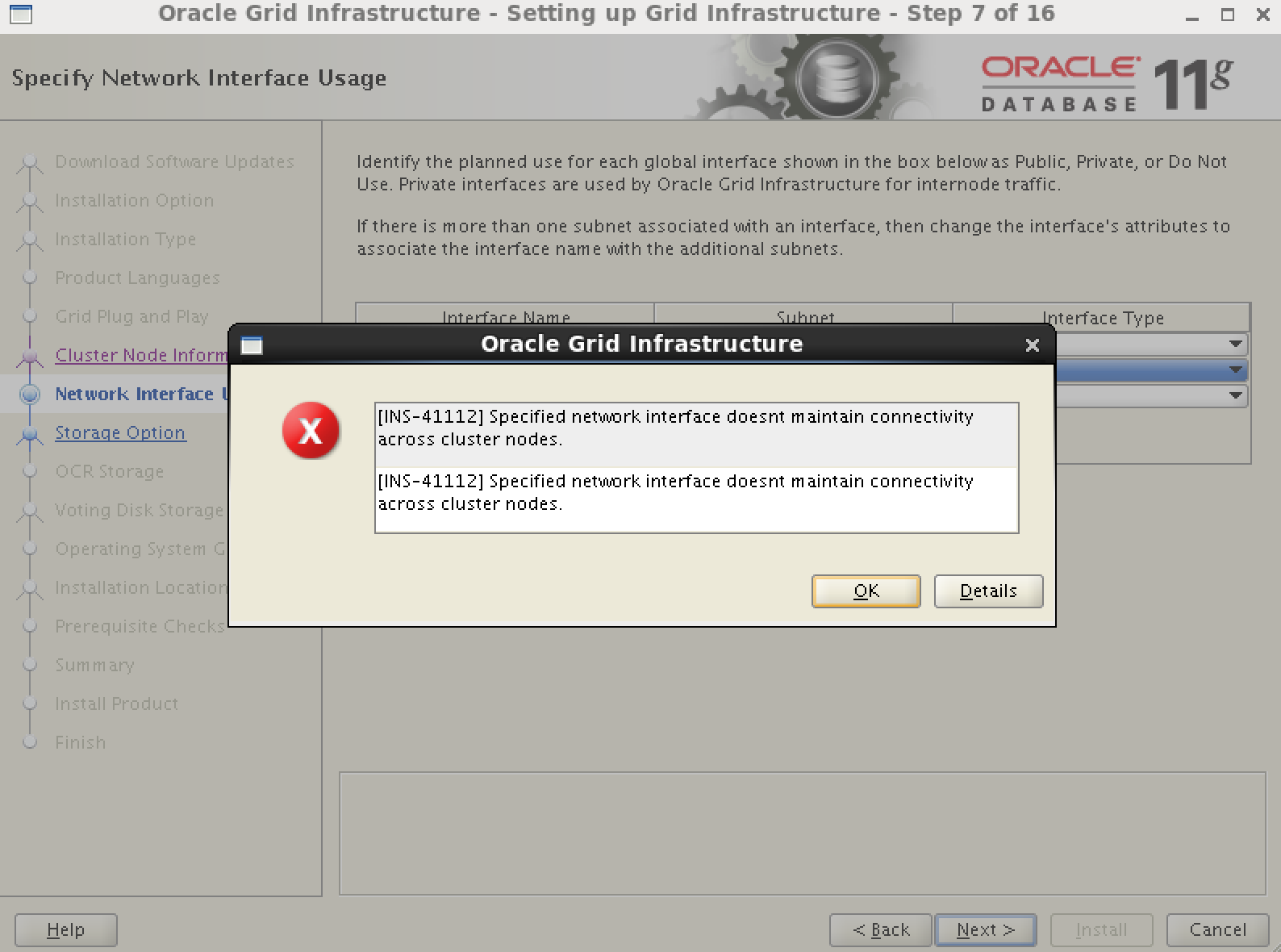 Database In Memory : [INS-41112] Specified network interface doesn't maintain connectivity ...