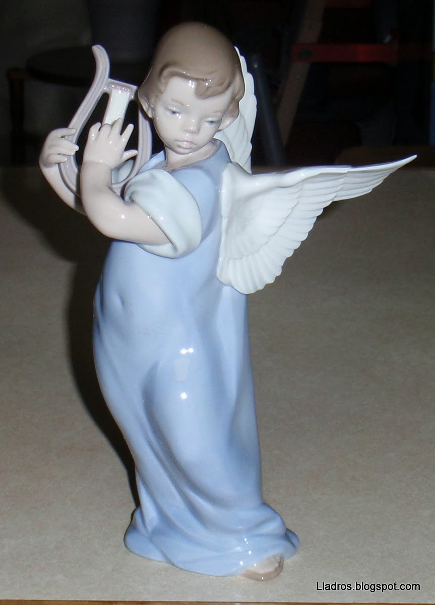 lladros: Lladro Angel Figurine With Lute / Lyre #5493 With Original Box