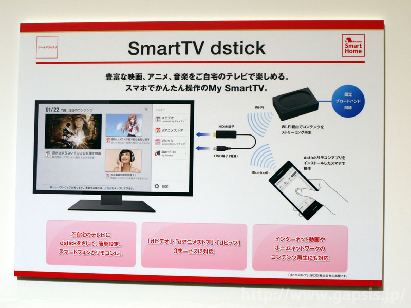 【取材レポート】 dビデオ等を楽しめるテレビ向け端末「SmartTV dstick」。PC、スマホ上の動画などもテレビで視聴可能 | GAPSIS