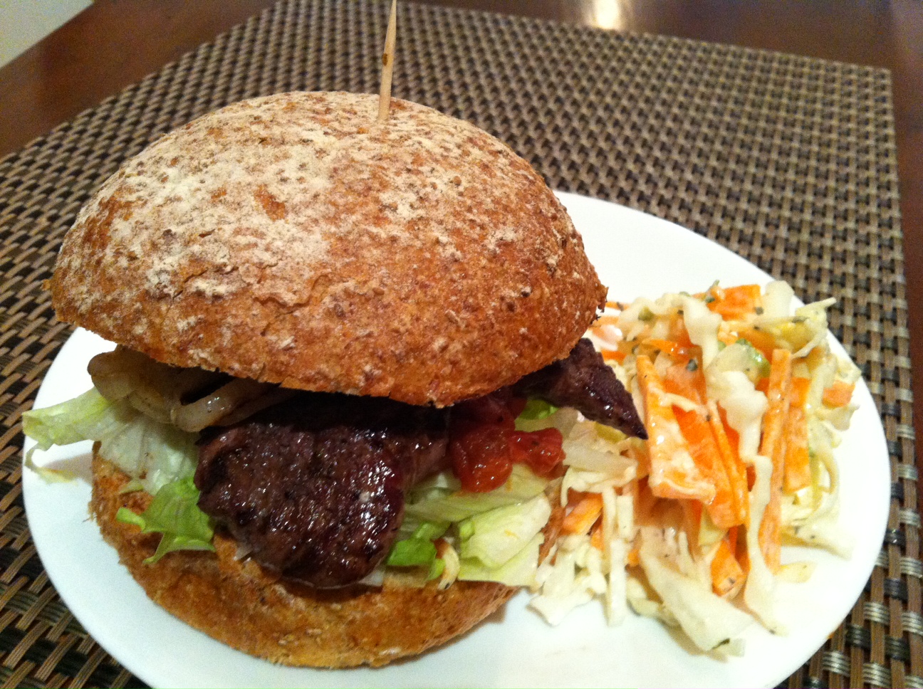 The Gourmet Bunny: Kangaroo steak burger with spicy tomato salsa